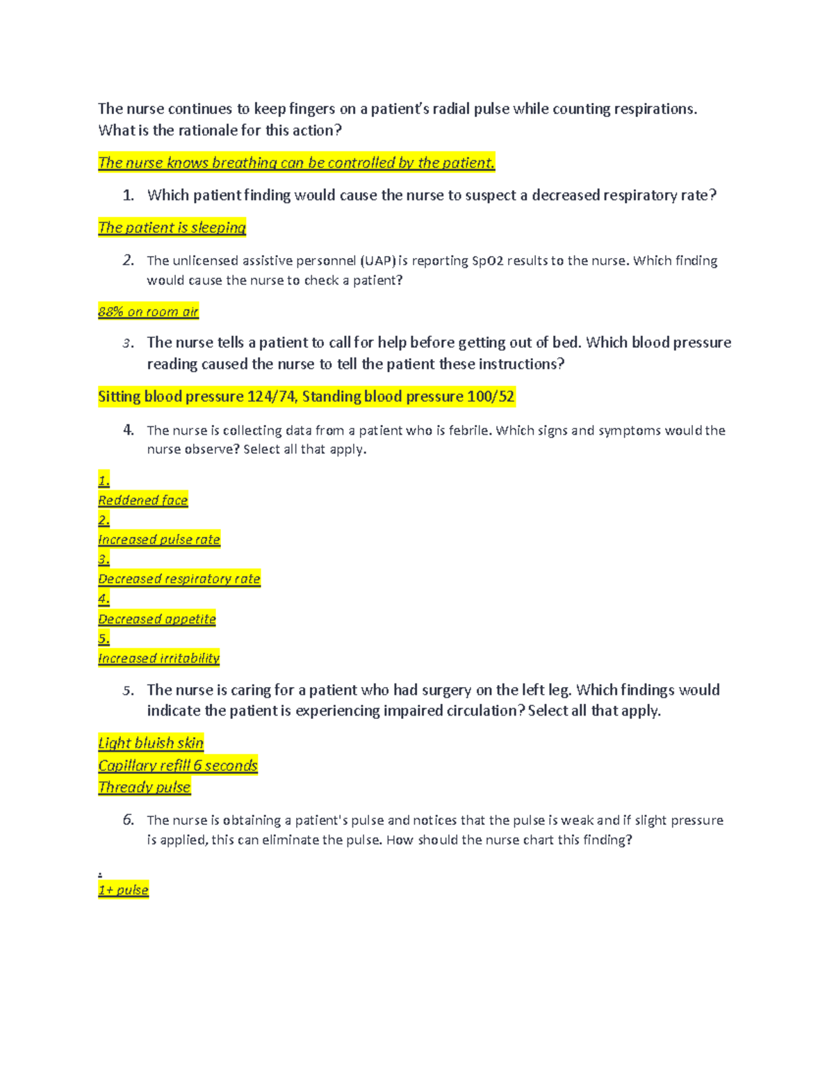 Chapter 17 vital signs - Copy - The nurse continues to keep fingers on ...