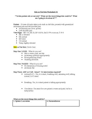 Sick or Not Sick Worksheet 3 - Sick or Not Sick (Circle One) Step One ...