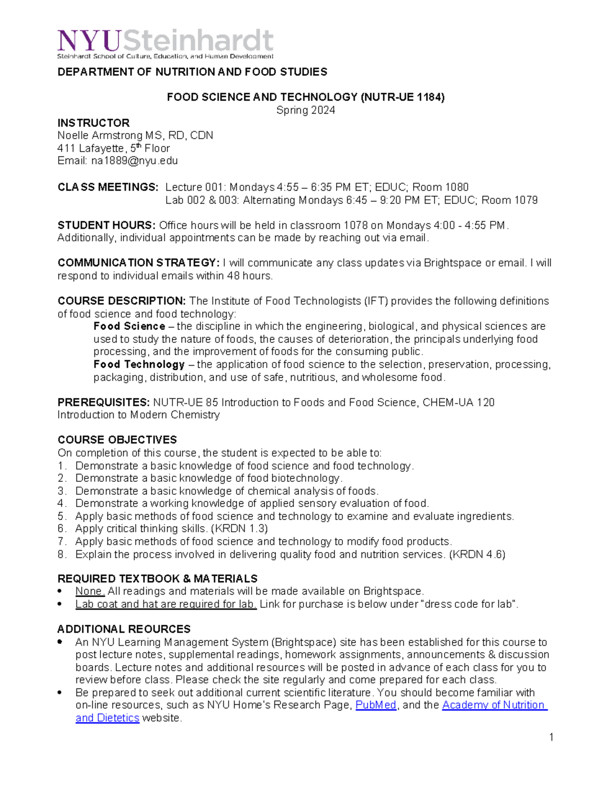 Food Science and Tech Syllabus - DEPARTMENT OF NUTRITION AND FOOD ...