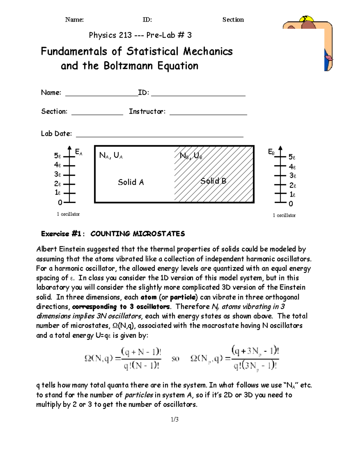 213 Prelab 3-fall2008 - no nnnnnnn - Name: ID: Section Physics 213 - Pre-Lab # 3 Fundamentals of ...