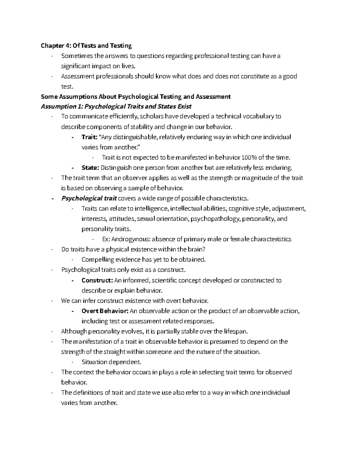 Chapter 4 Notes - Chapter 4: Of Tests and Testing - Sometimes the ...