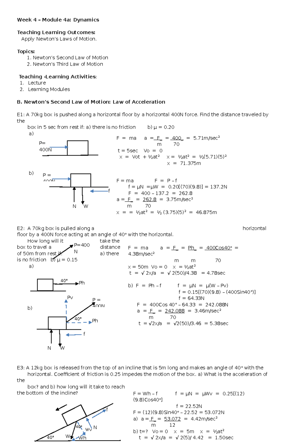 Module 4a - Phys E t2(1st half)2020 - Week 4 – Module 4a: Dynamics ...