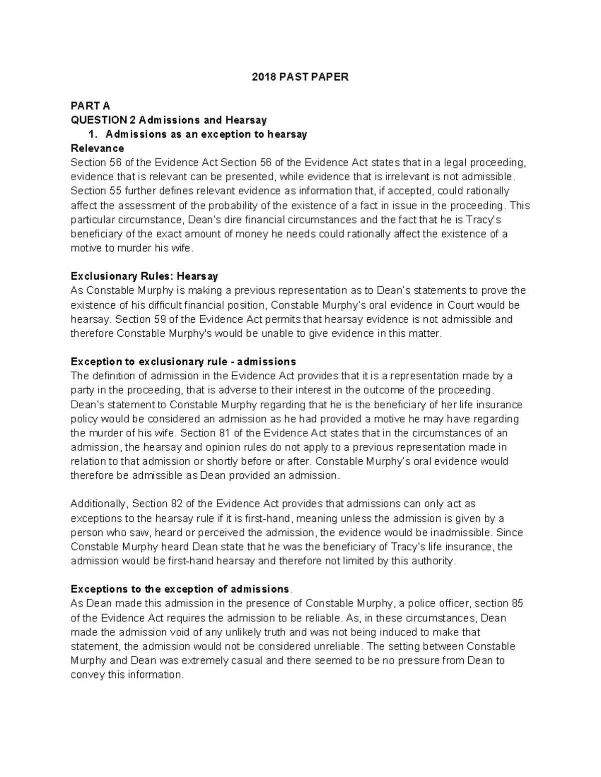 2018 CPE Past Paper Analysis: Hearsay, Admissions & Evidence Law - 2018 ...