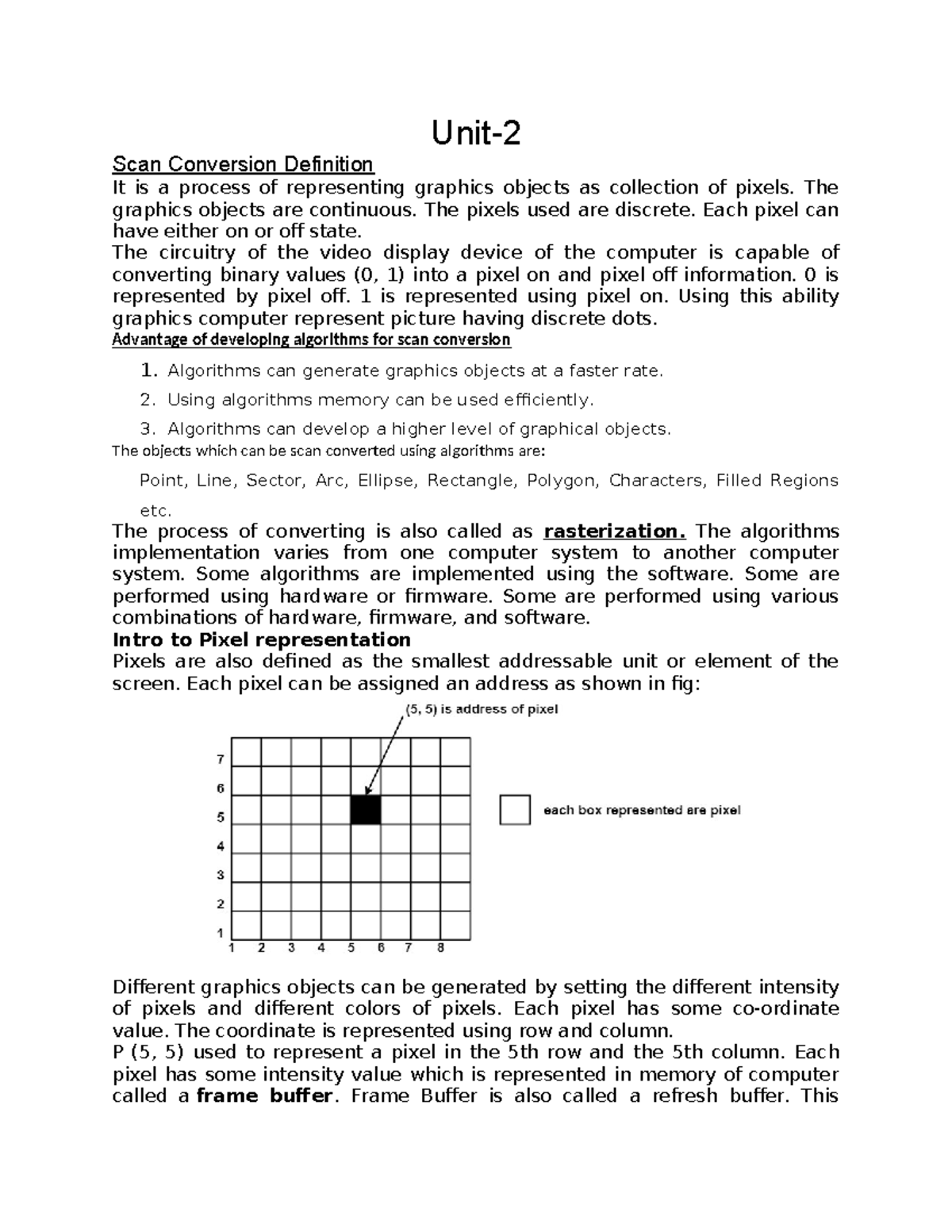 Unit-2 of Computer Graphics note by Satish Kumar Karna - Unit- Scan Conversion Definition It is ...