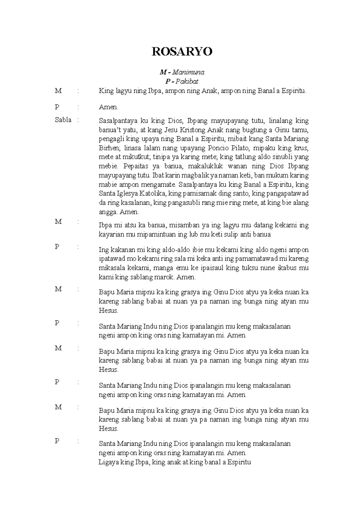 Kapampangan-Rosary-Guide - ROSARYO M - Manimuna P - Pakibat M : King ...