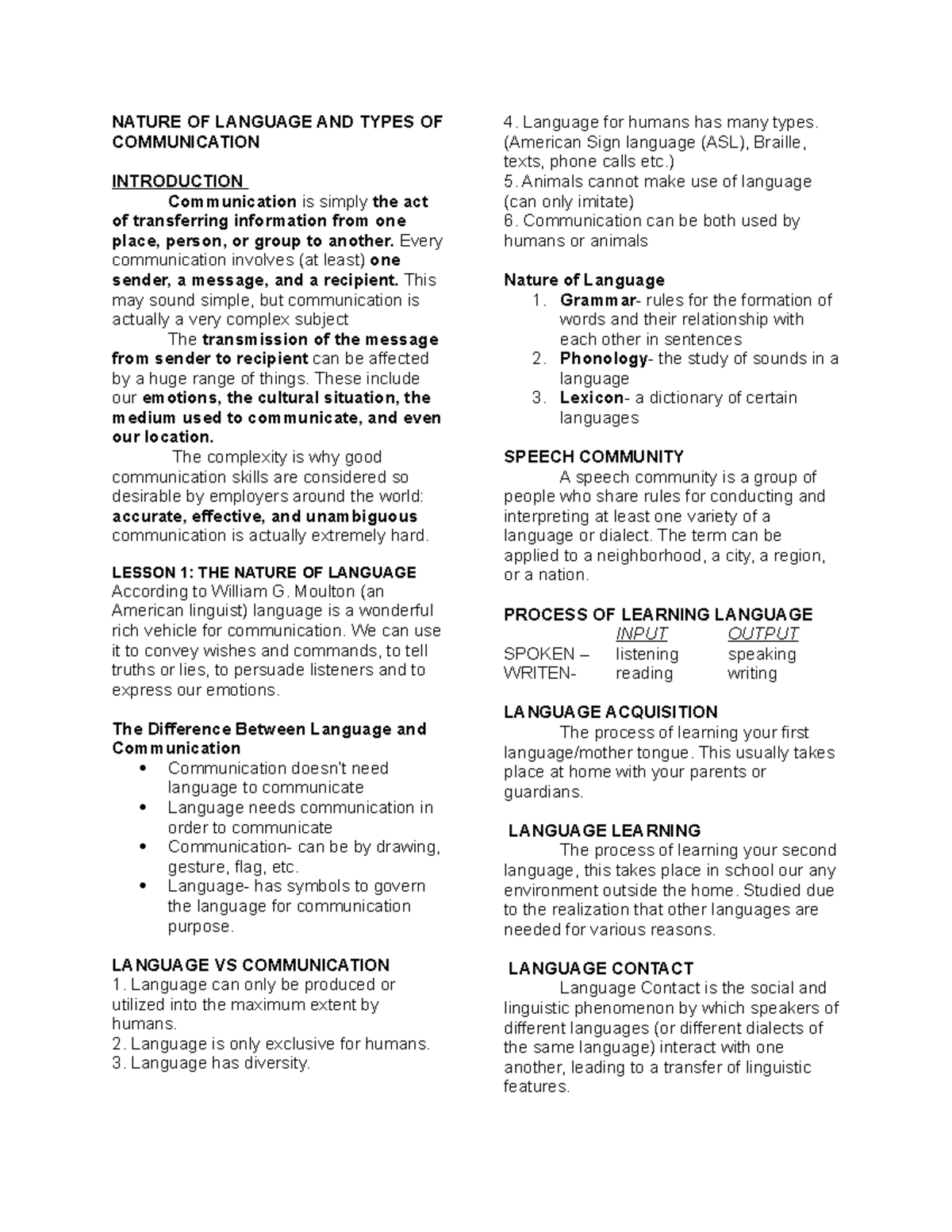Nature OF Language AND Types OF Communication 1 NATURE OF LANGUAGE