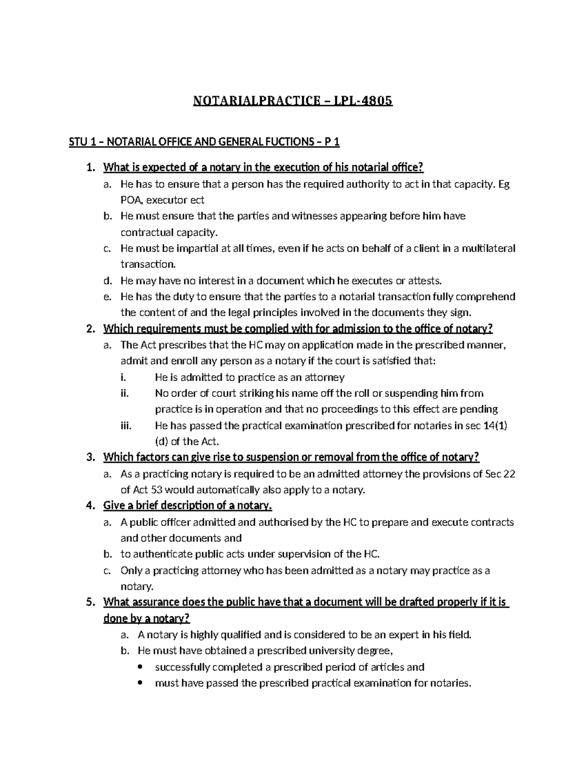 LPL4805 Notarial Practice summary - NOTARIALPRACTICE – LPL- STU 1 ...