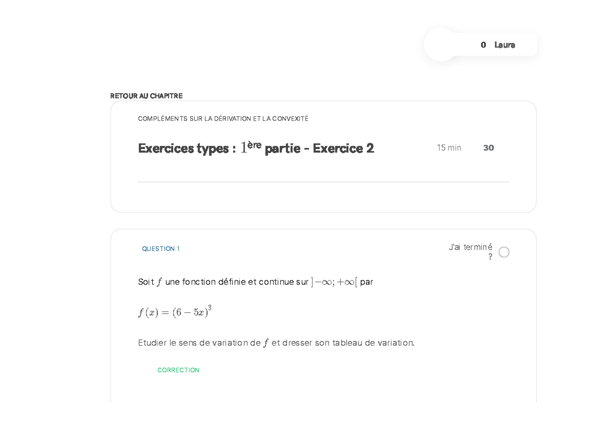 Exercices types $1$ sup ère sup partie - Compléments sur la dérivation et la convexité - - Studocu