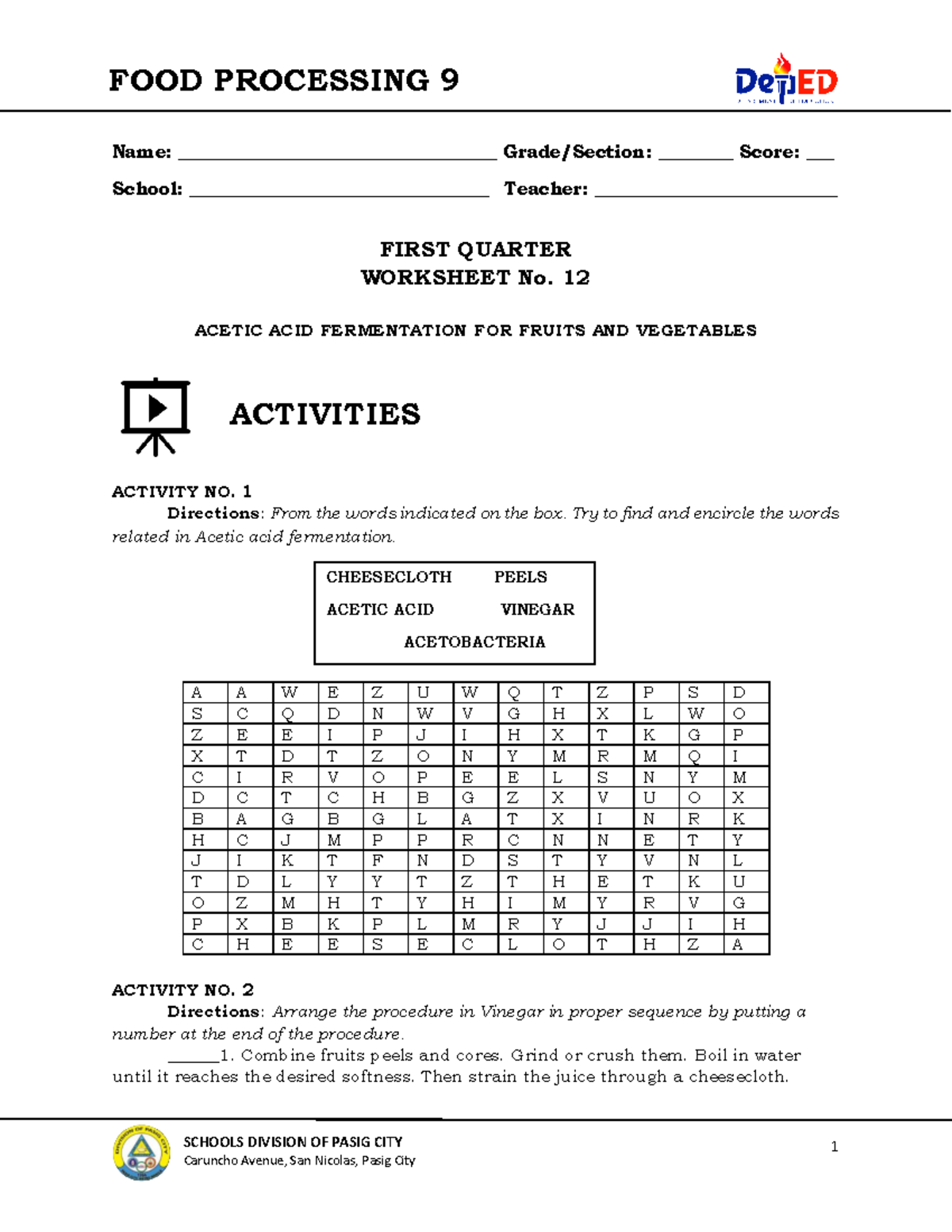 Sptve 9-FOOD Processing TECH9-Q1-DW12 - 1 FOOD PROCESSING 9 SCHOOLS ...