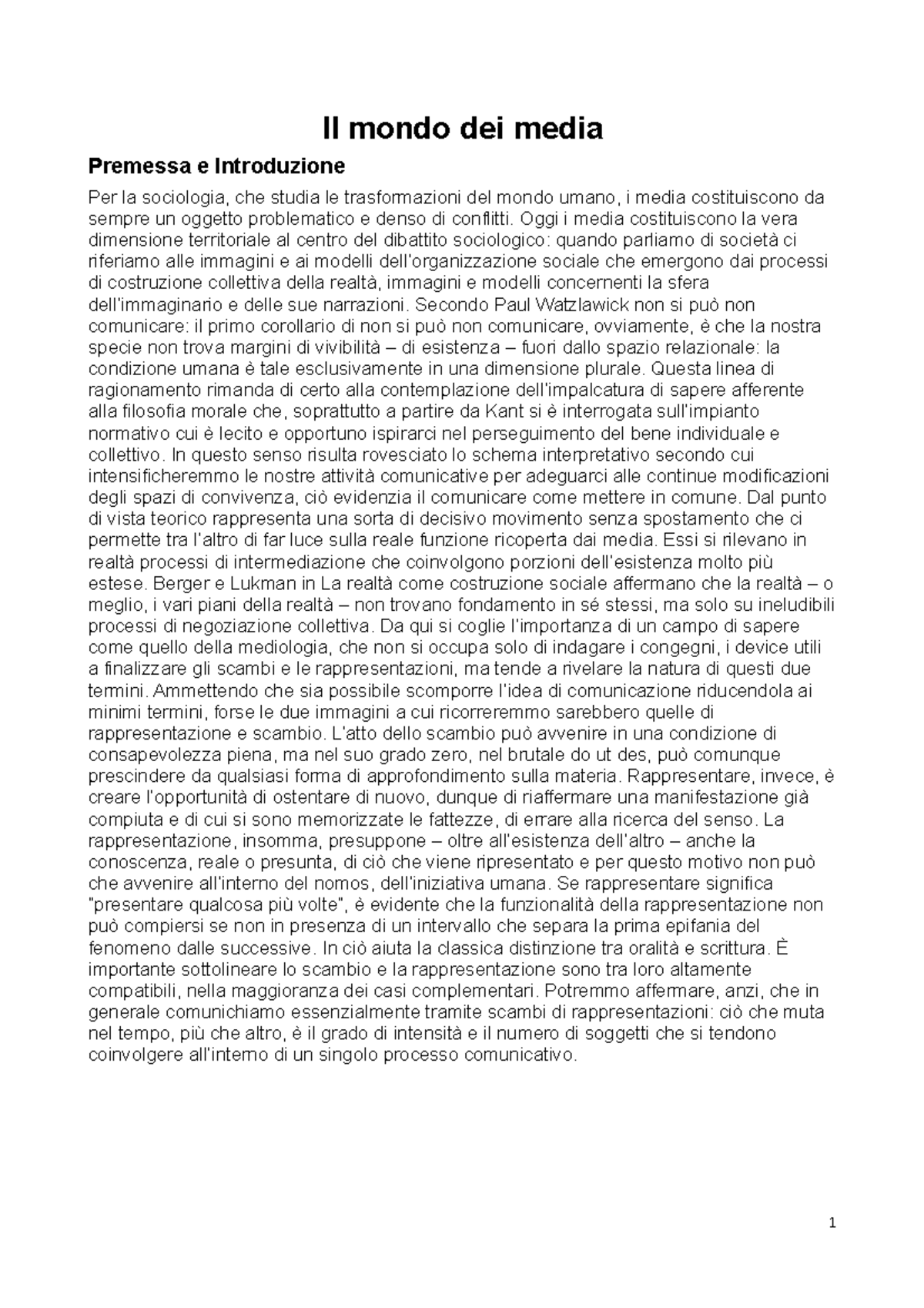 Riassunto il mondo dei media - Il mondo dei media Premessa e ...