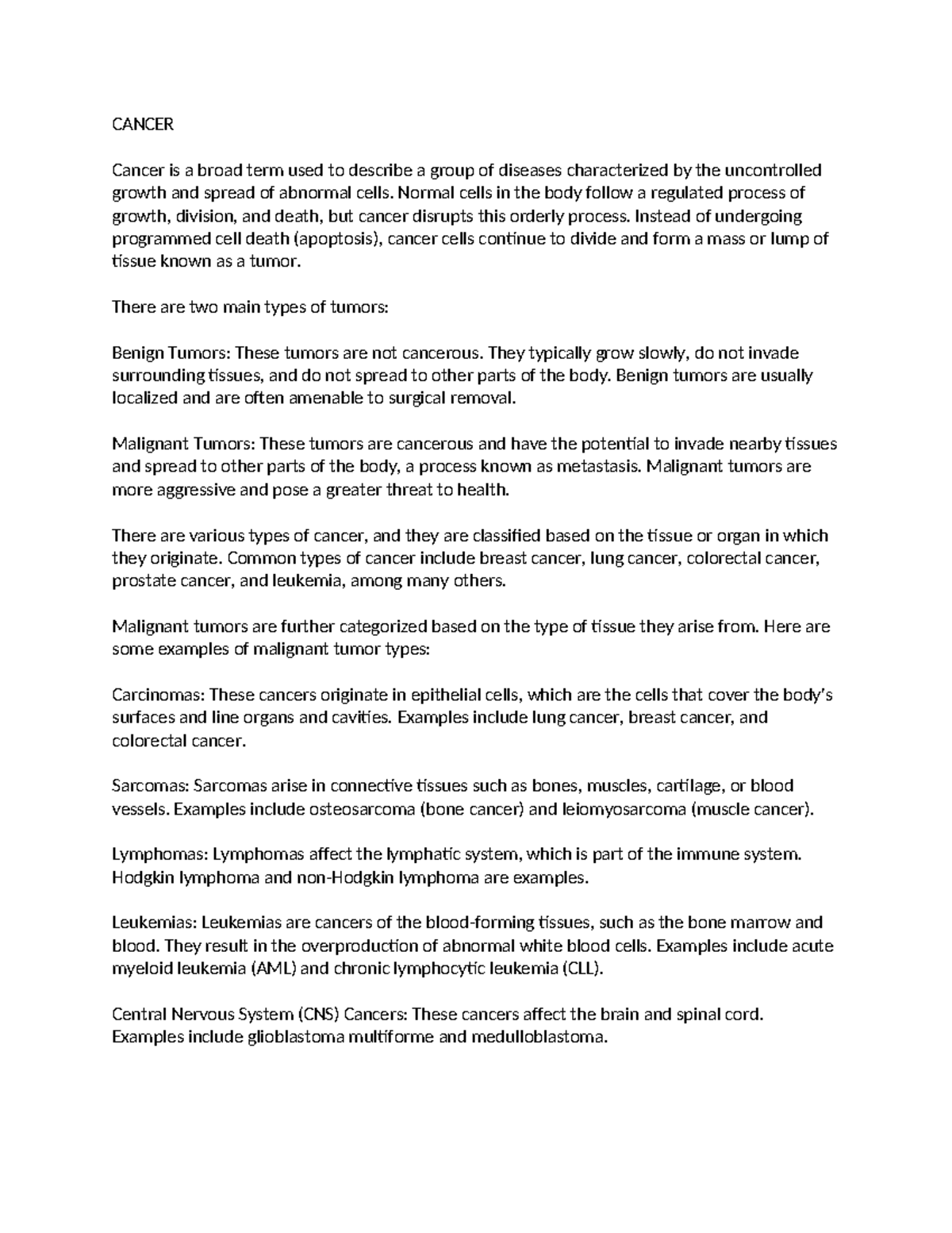 Cancer - CANCER Cancer is a broad term used to describe a group of ...