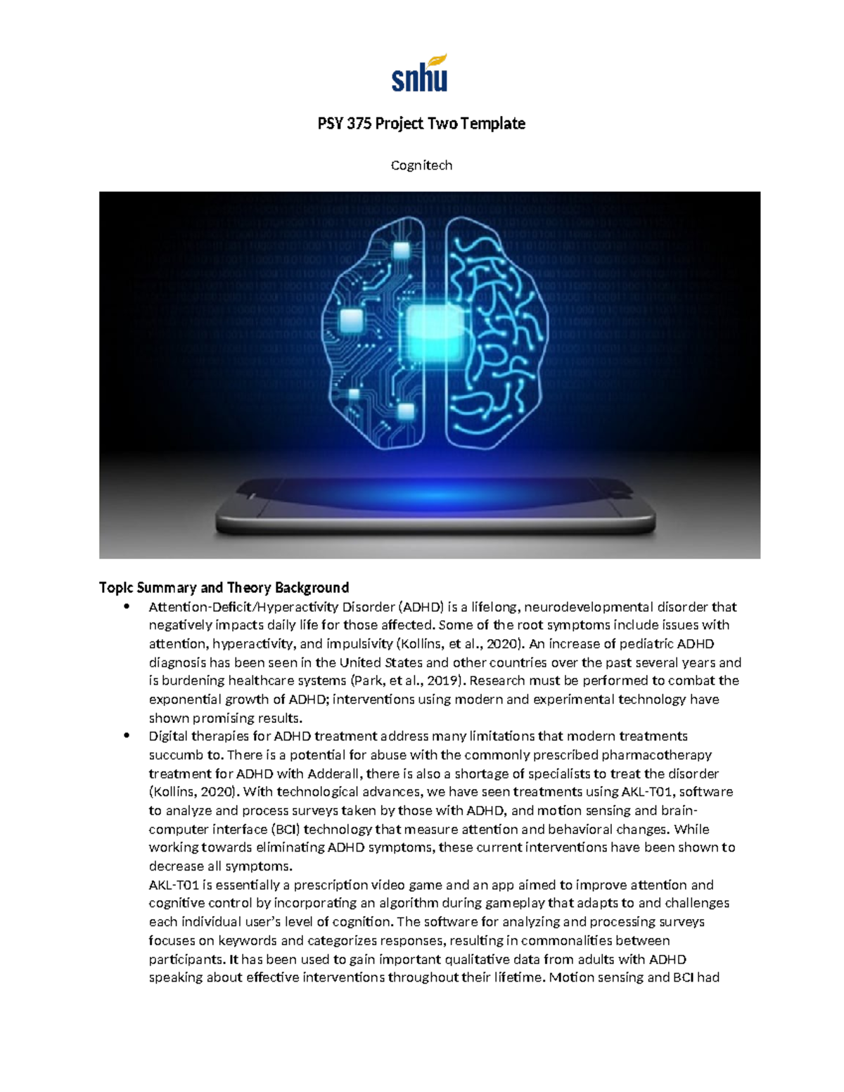 Module 7 Project 2 - PSY 375 Project Two Template Cognitech Topic ...