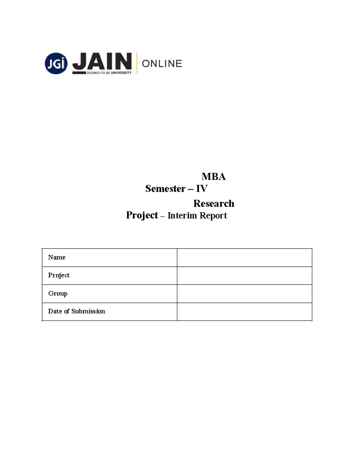 Interim Report Research Project Report Template - MBA Semester – IV ...