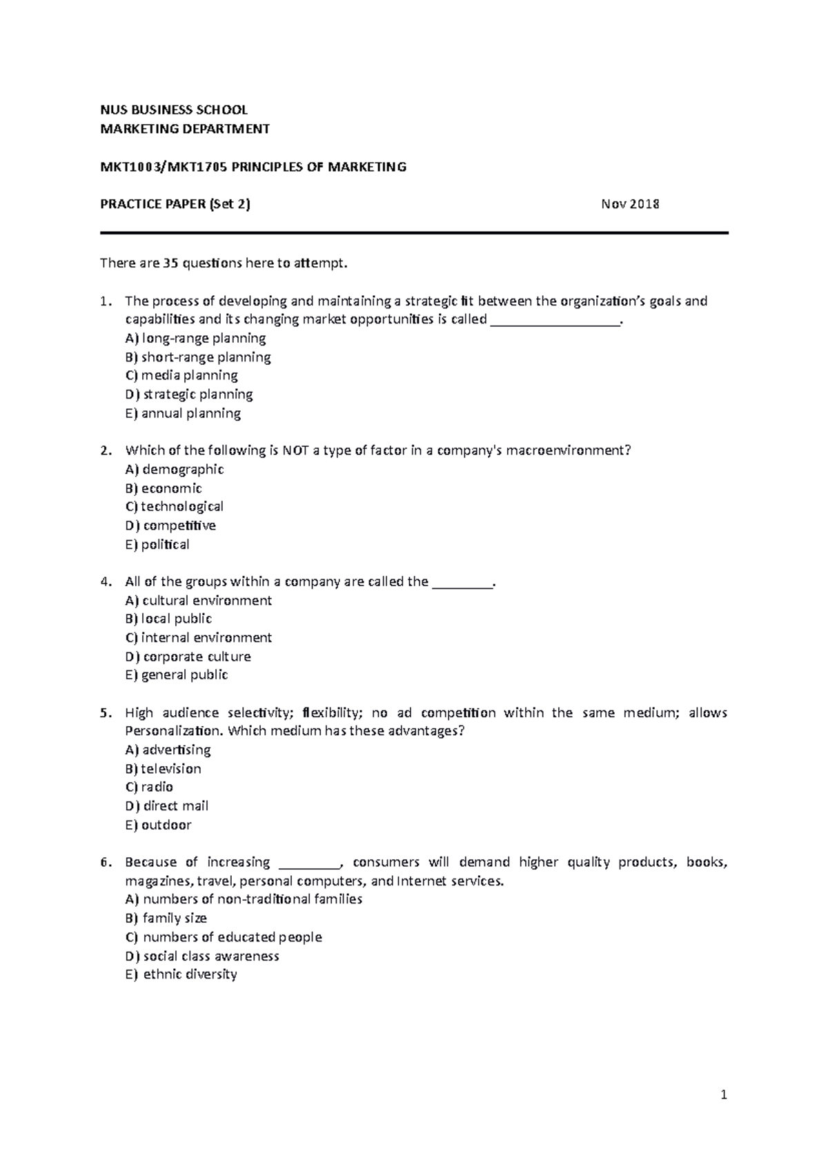 Sample/practice exam 2018, questions and answers - NUS BUSINESS SCHOOL ...
