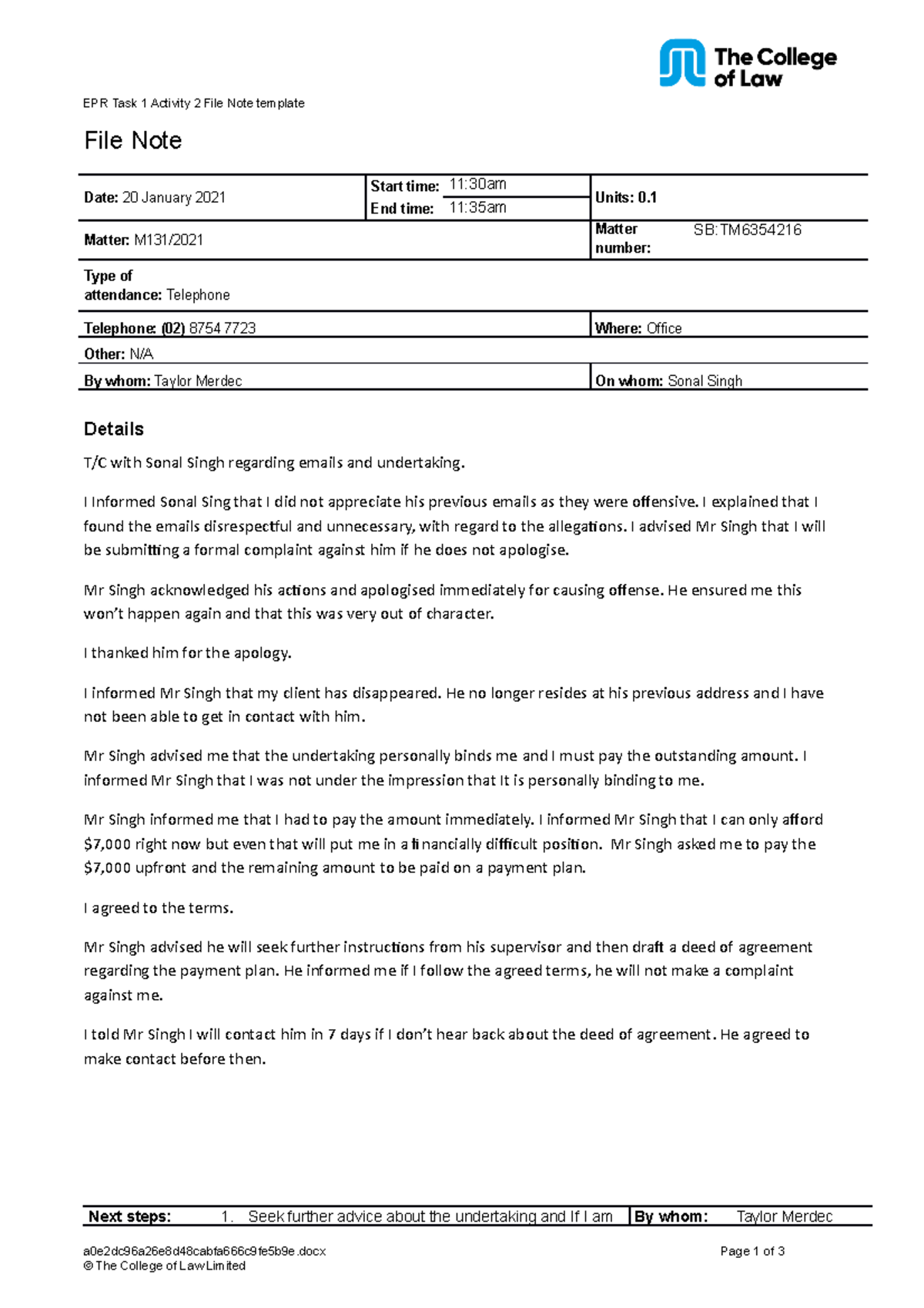 Ethics 1 - Lecture notes 1 - EPR Task 1 Activity 2 File Note template ...