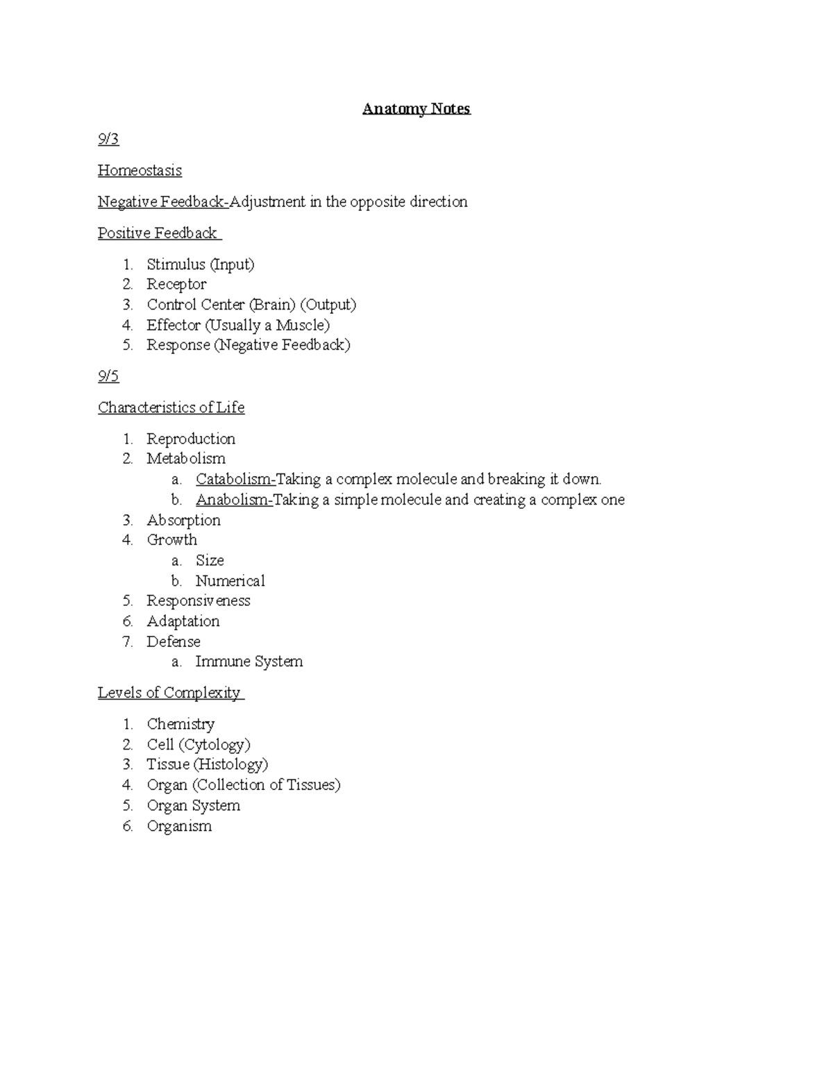 Anatomy Notes - Anatomy Notes 9/ Homeostasis Negative Feedback ...