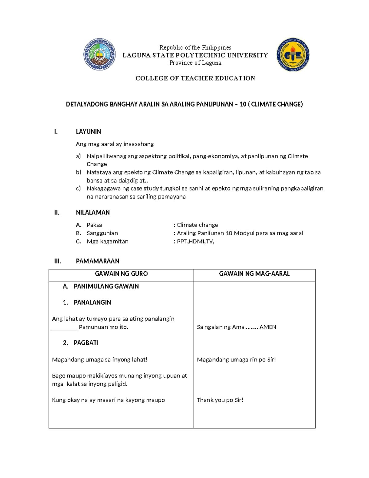 Detailed Lesson PLAN SS19 - Republic of the Philippines LAGUNA STATE ...
