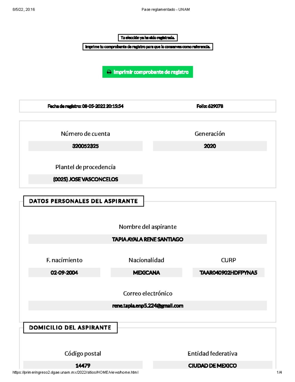 Pase Reglamentado Comprobante UNAM 2022 - Imprime tu comprobante de ...