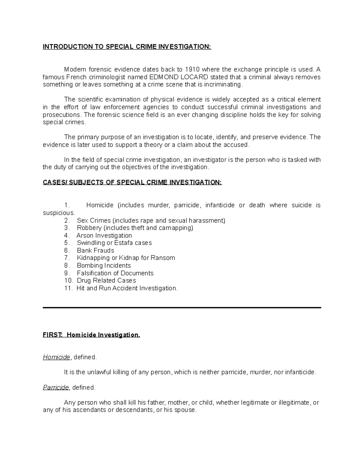 SCI-Homicide - Easy access to my files - INTRODUCTION TO SPECIAL CRIME ...