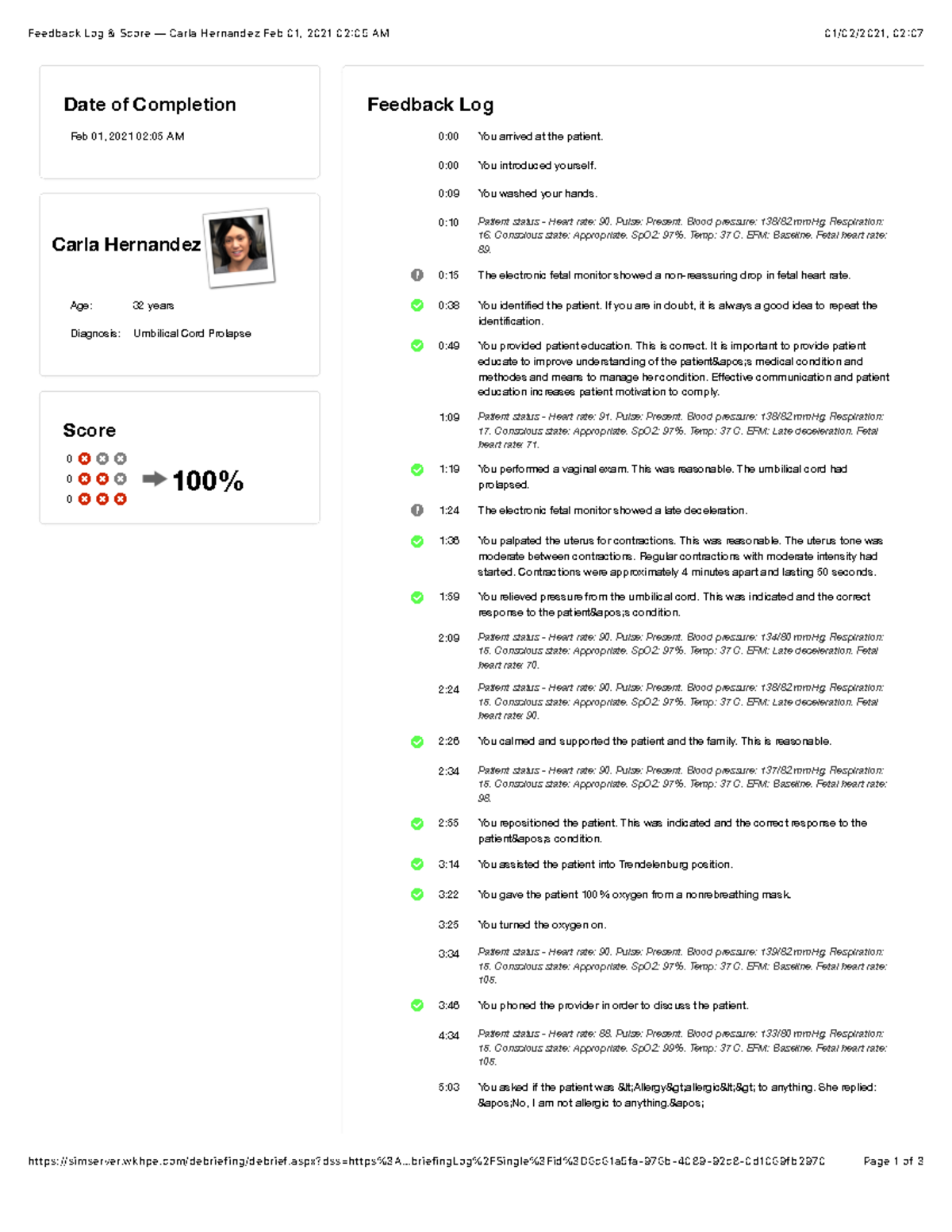 Feedback Log & Score — Carla Hernandez Feb 01, 2021 02:05 AM - Feedback ...