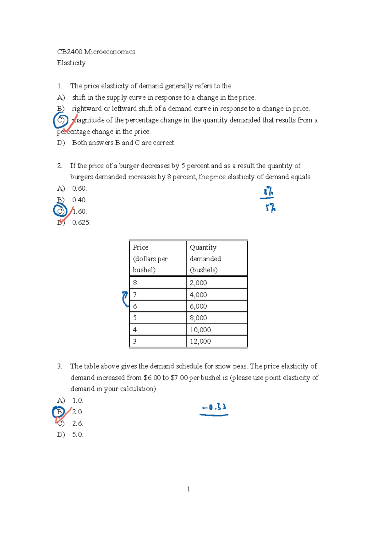 Elasticity mcq - week 3 - CB2400 Microeconomics Elasticity The price elasticity of demand ...
