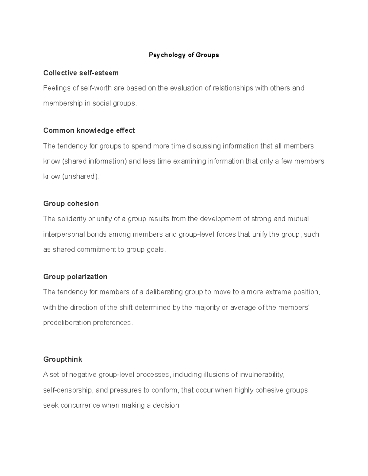 Psychology of Groups - Psych Group Notes - Psychology of Groups ...