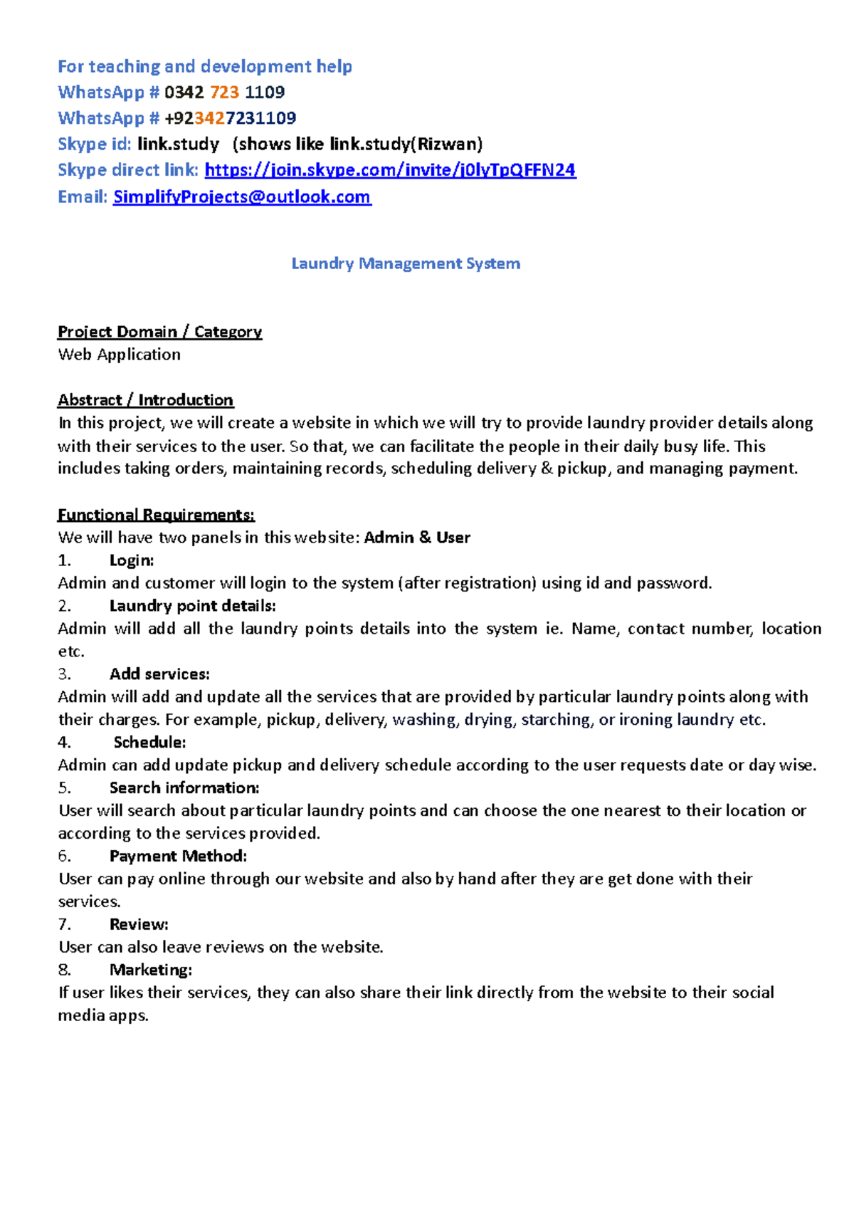 Laundry Management System - For teaching and development help WhatsApp ...