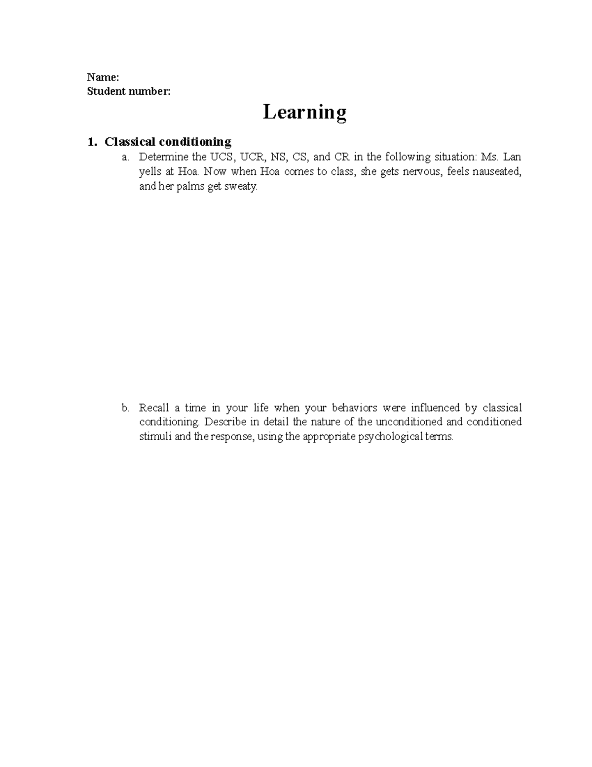 Learning exercise - Name: Student number: Learning 1. Classical ...