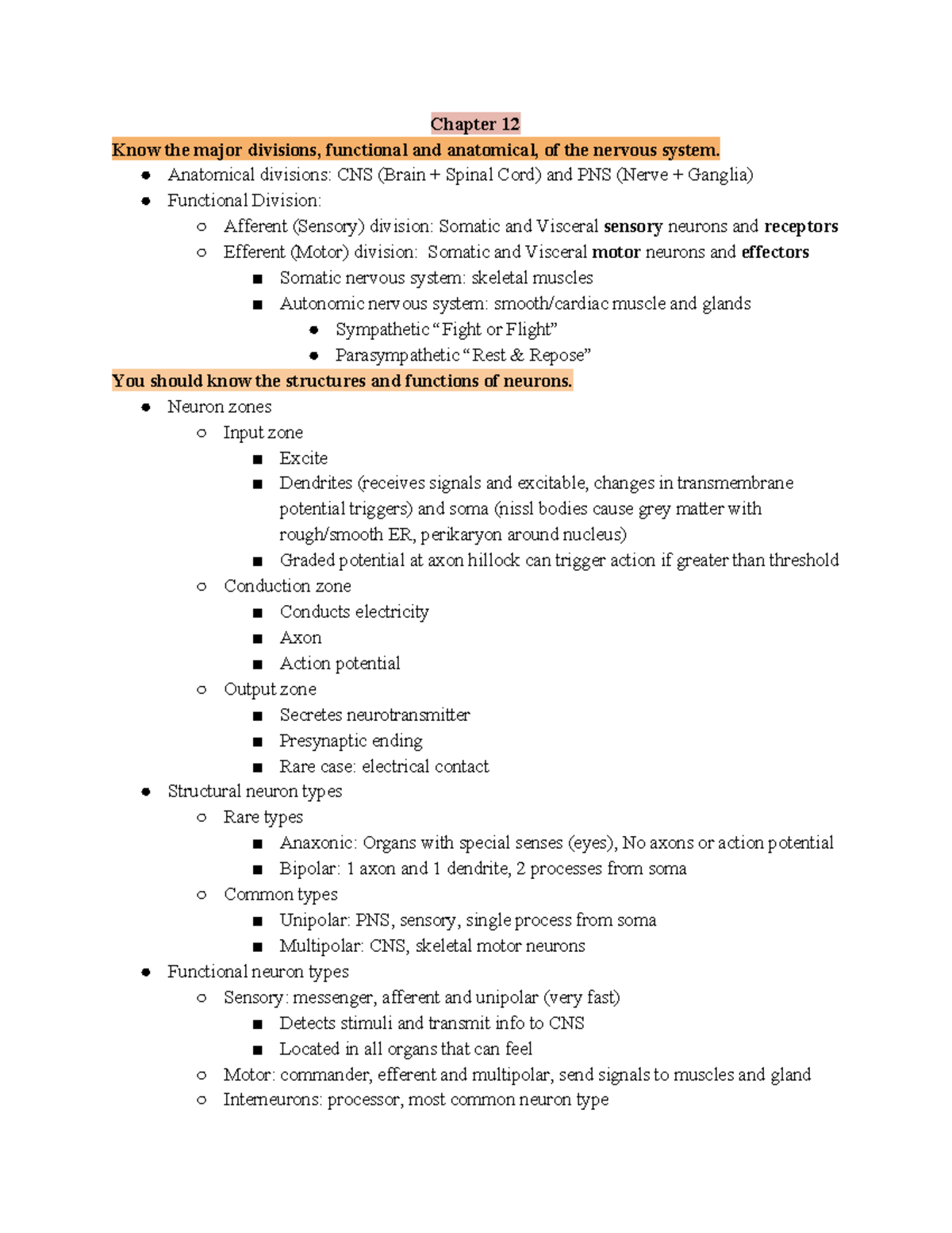 A&P midterm 1 Ch. 12 study guide - Chapter 12 Know the major divisions ...