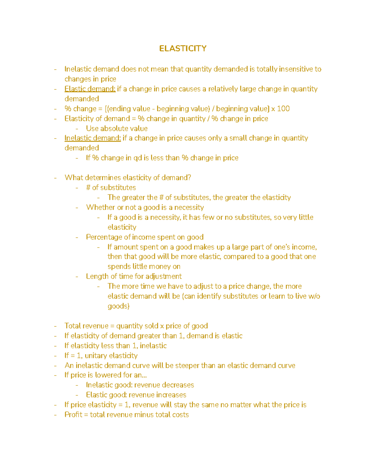 Elasticity Notes - ECON 1010 - Vandy - Studocu