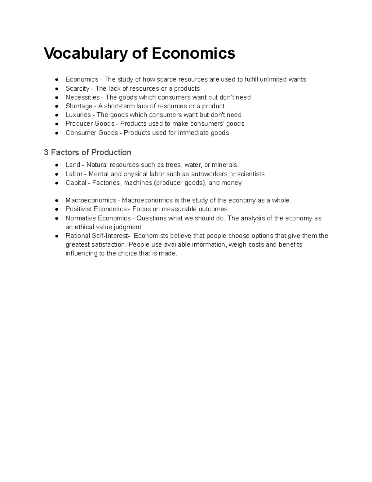 Economic vocabulary - Vocabulary of Economics Economics - The study of ...