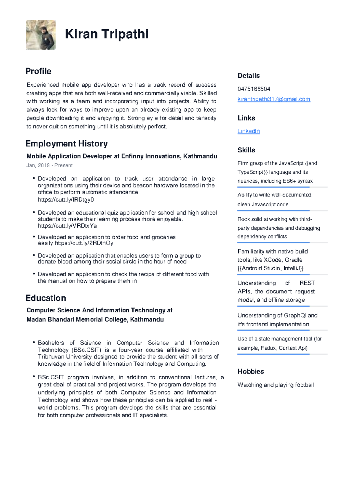 Kiran- note and simmary - Kiran Tripathi Profile Experienced mobile app developer who has a ...