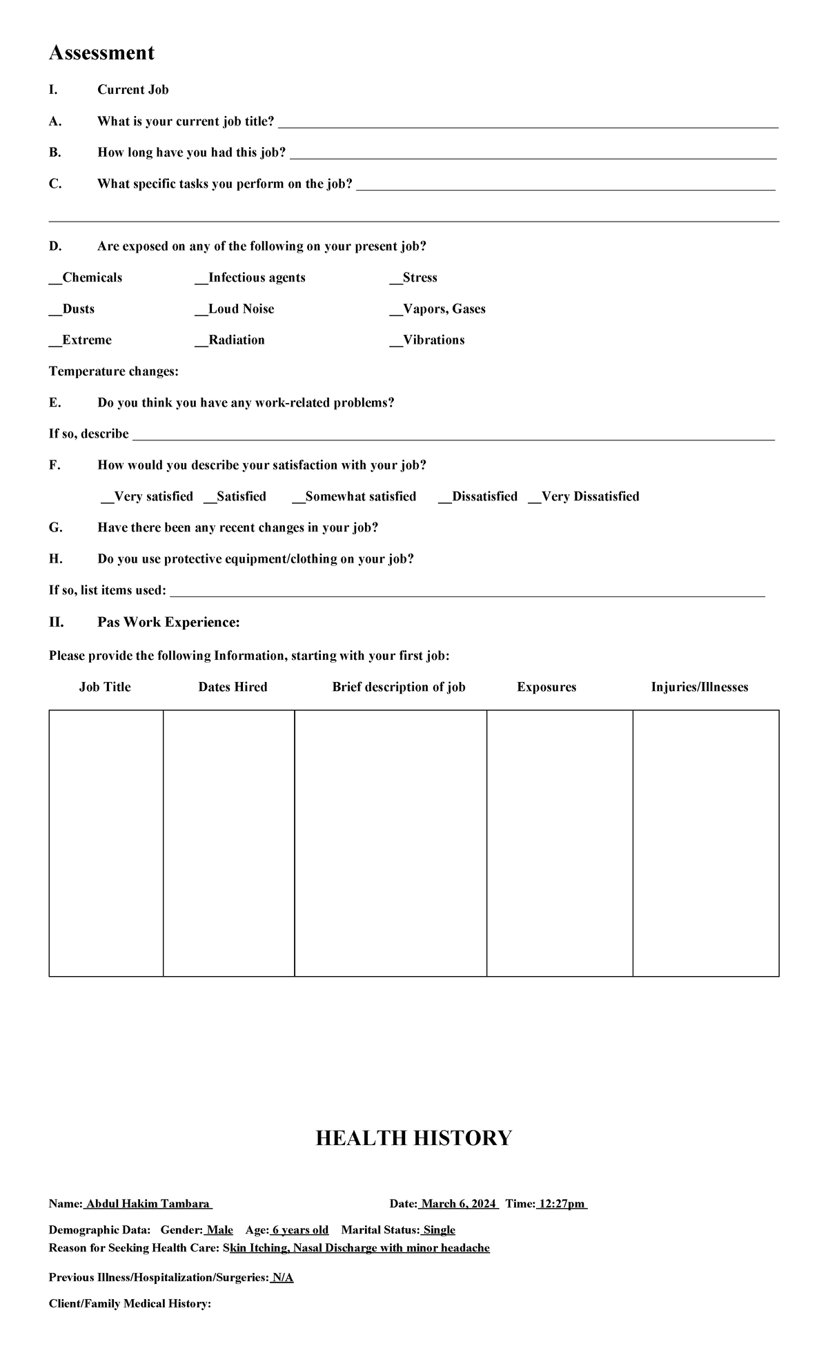 COC Assessment Tool Form - Assessment I. Current Job A. What is your ...