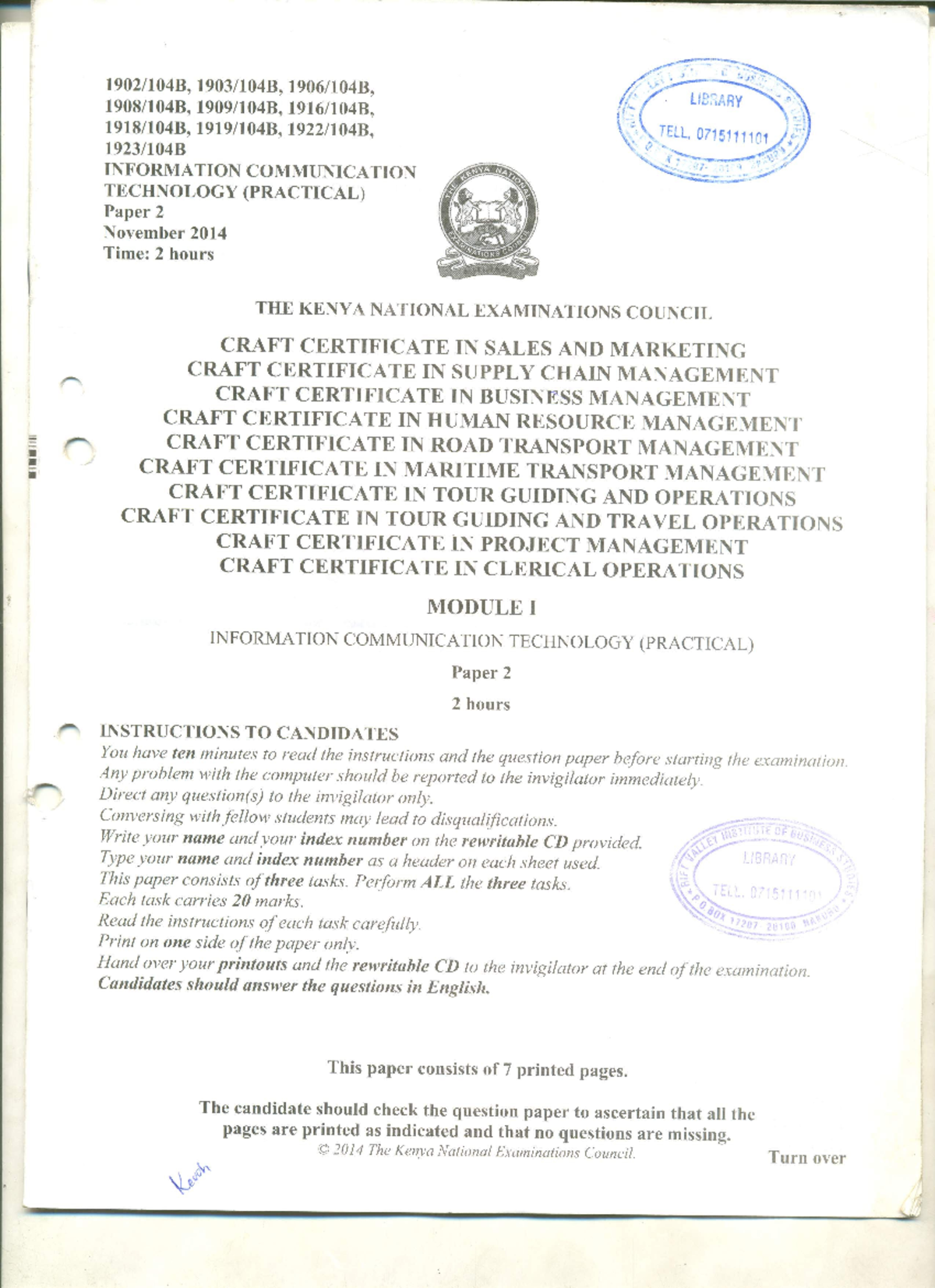 ICT Practical Paper 2000 1 - LIBRARY TELL, INFORMATION COMMUNICATION ...