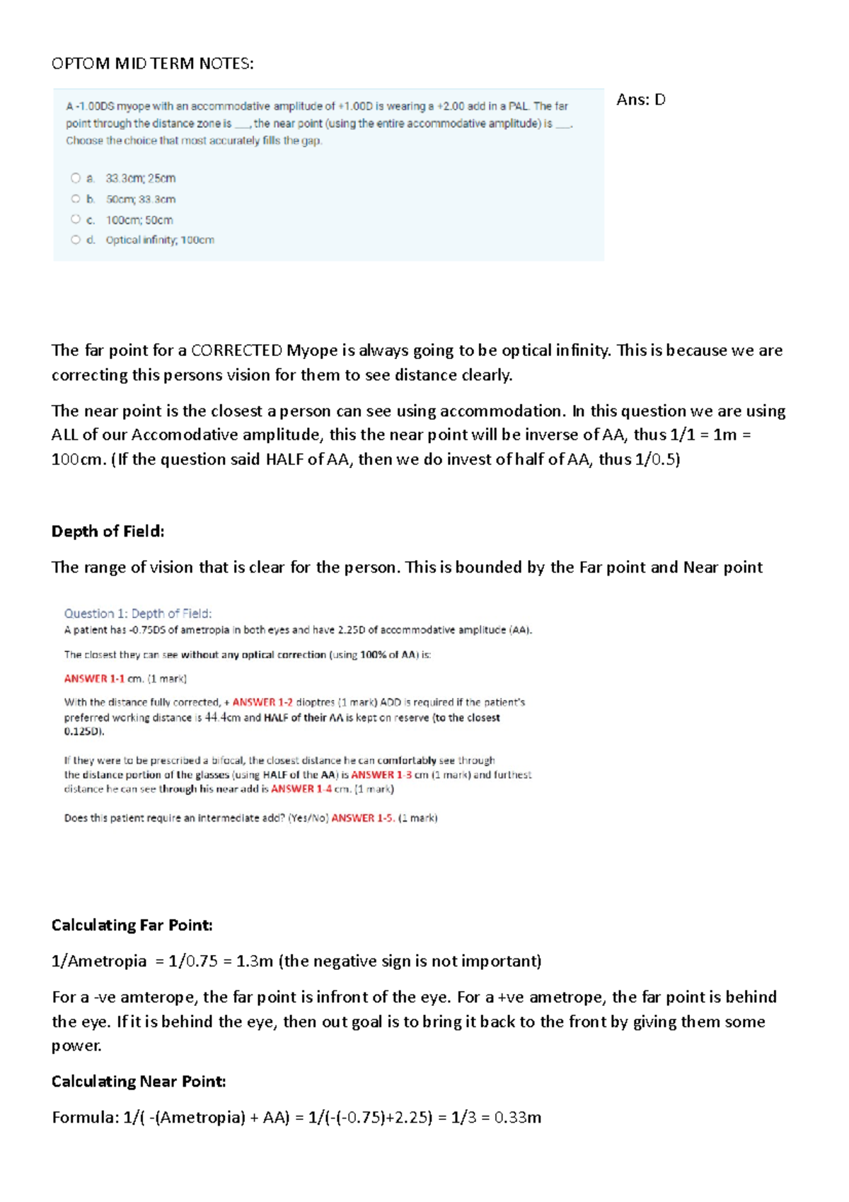Optom MID TERM Notes - Summary and tips for mid term exam - OPTOM MID ...