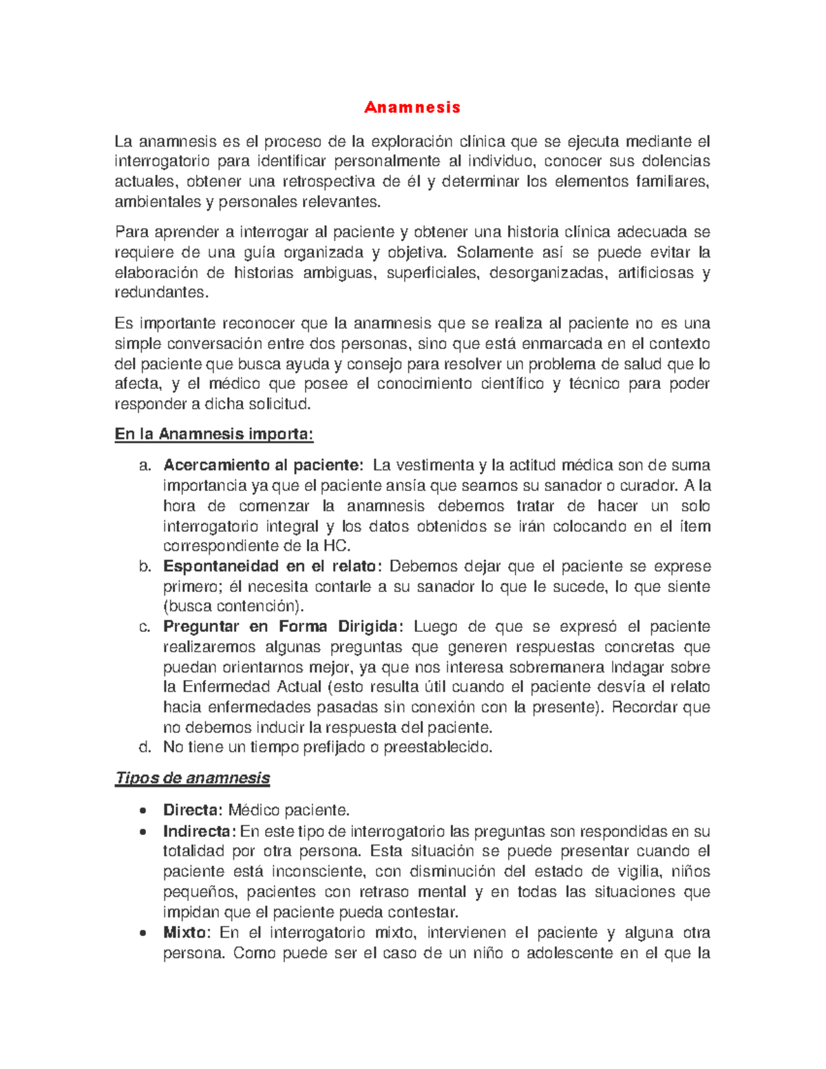 Anamnesis - Anamnesis La anamnesis es el proceso de la exploración ...