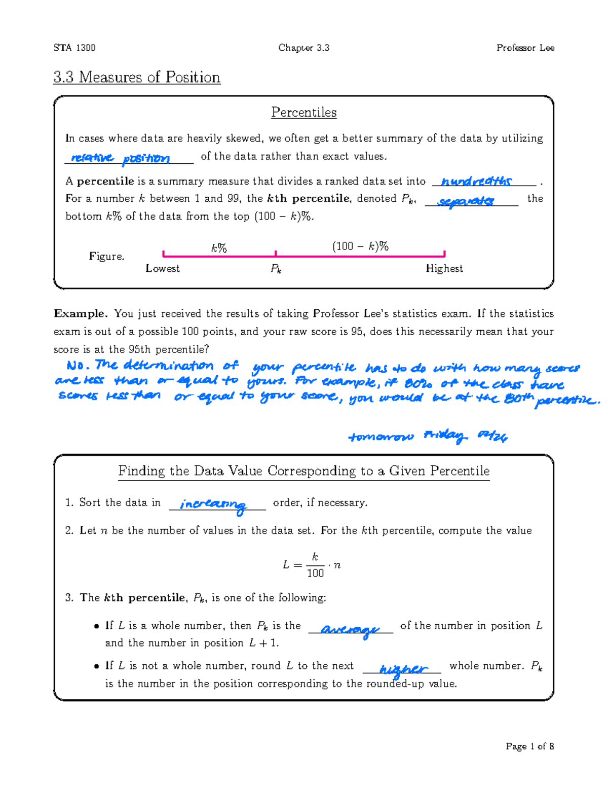 3.3 Handout - Biostatistics- Professor Lee - 3 Measures of Position ...