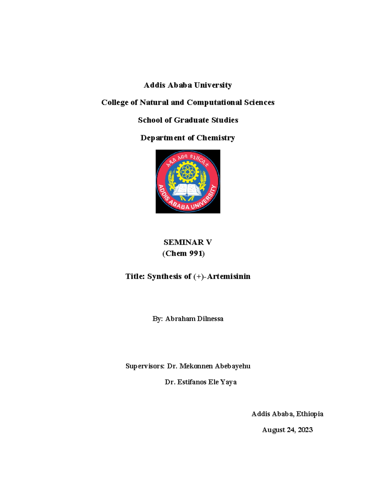 Artimesinin - Addis Ababa University College of Natural and ...