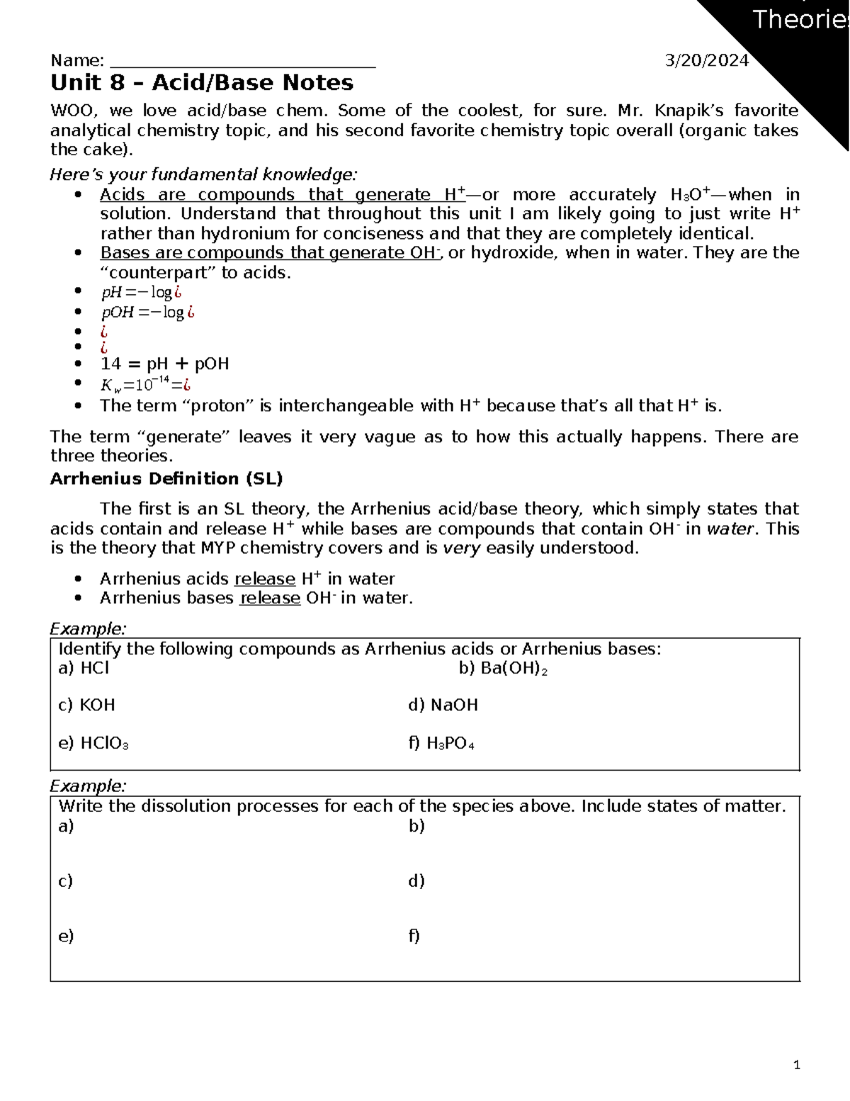 IBDP+11+Acids+and+Bases+Notes - Name: 3/20/ Unit 8 – Acid/Base Notes ...