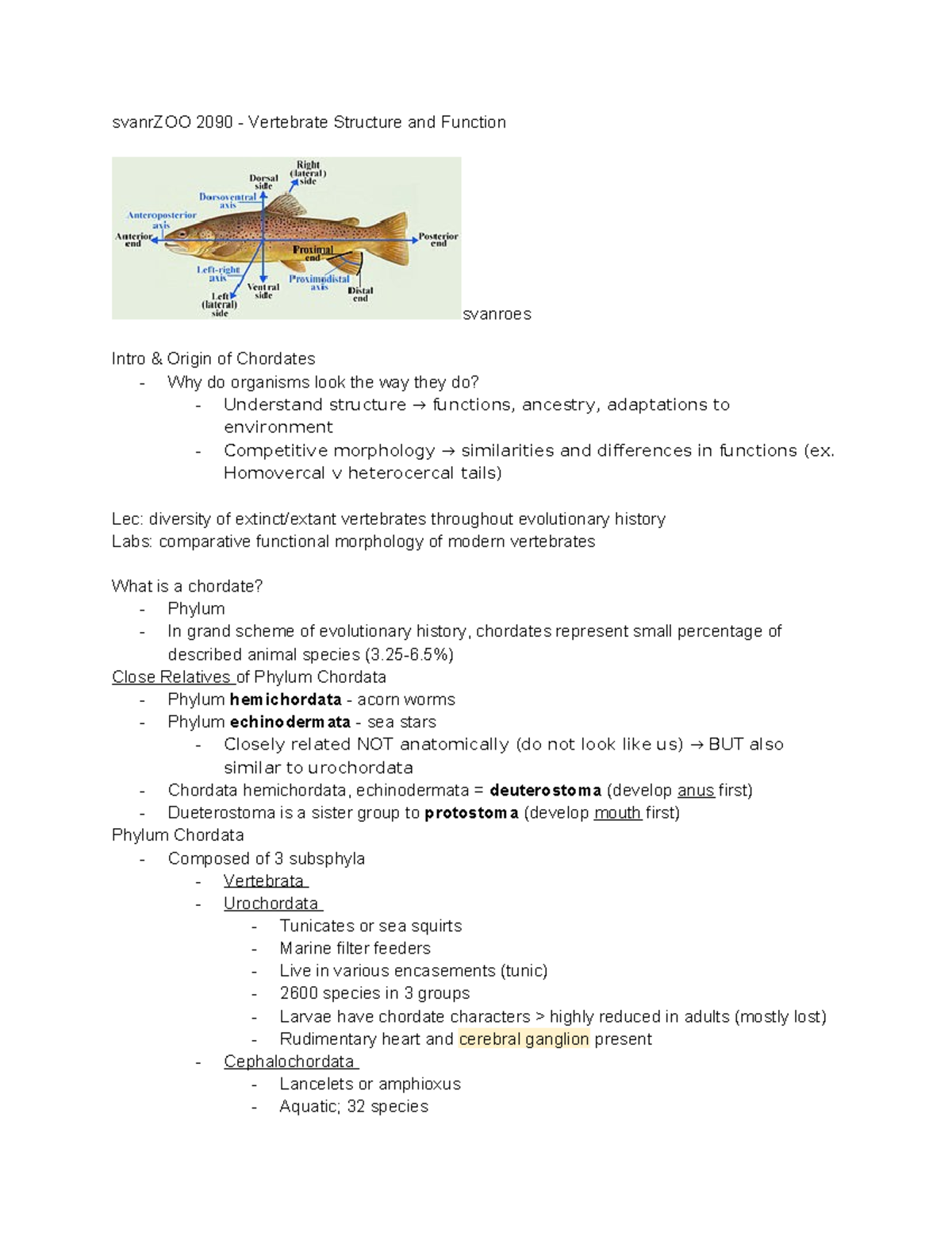 ZOO 2090 - Vertebrate Structure and Function - svanrZOO 2090 - Vertebrate Structure and Function ...