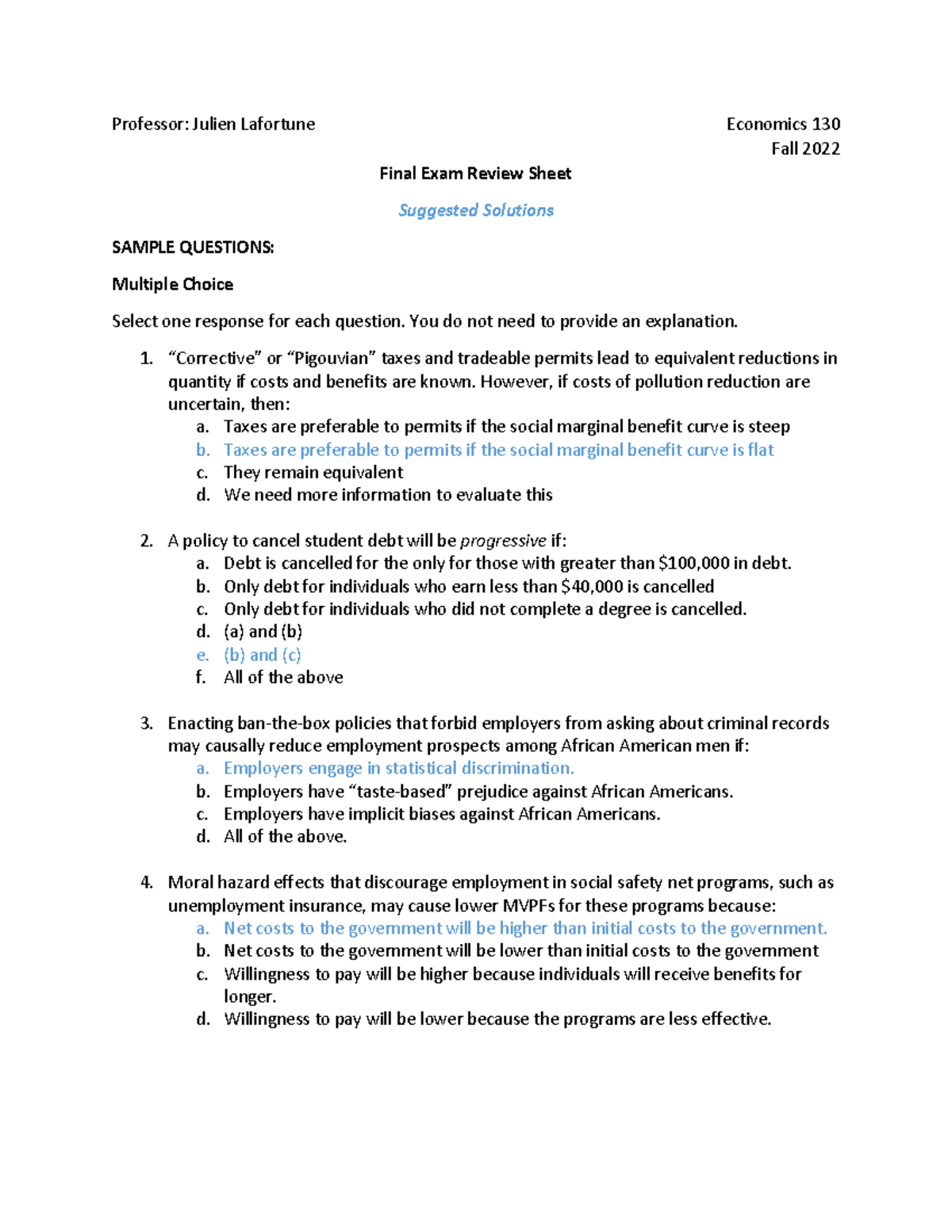 Final Review Sheet Solutions 2022 - Professor: Julien Lafortune ...