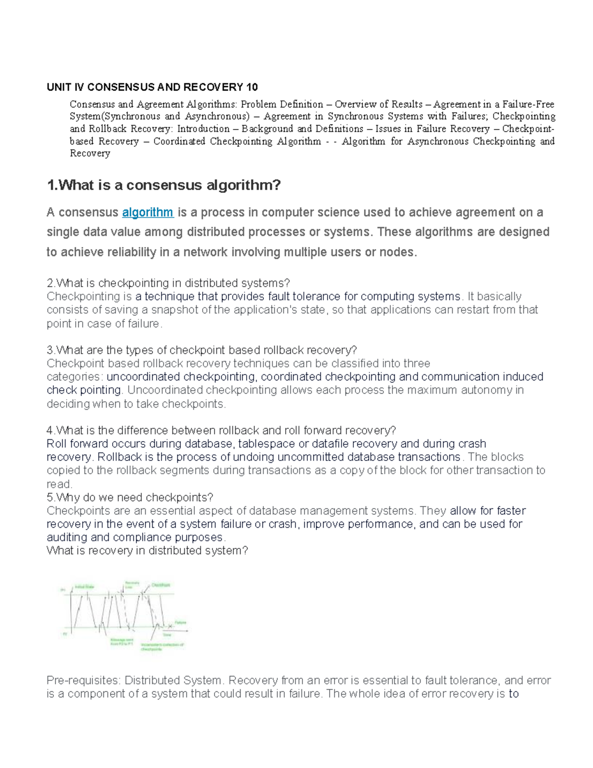 UNIT-V - NOTES - UNIT IV CONSENSUS AND RECOVERY 10 Consensus and ...