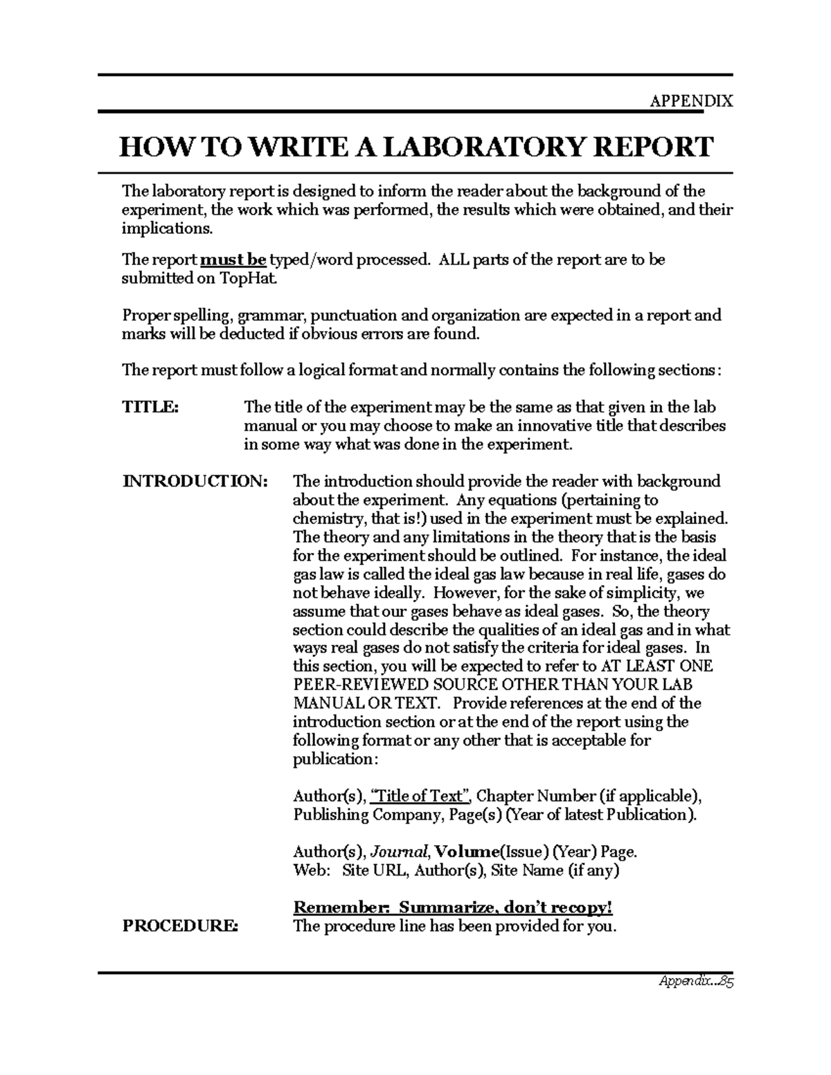 HOW T WRITE A LAB REPORT CHM1311 - Appendix... 85 APPENDIX HOW TO WRITE ...