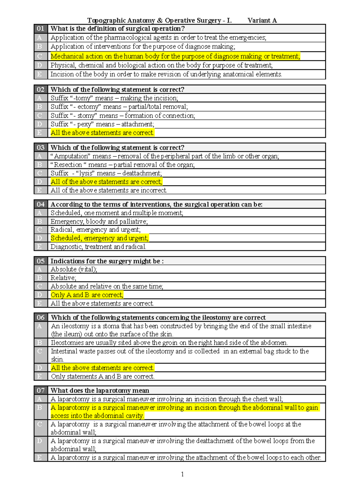 Test-A Answered - Clinical Anatomy practice questions - Topographic ...