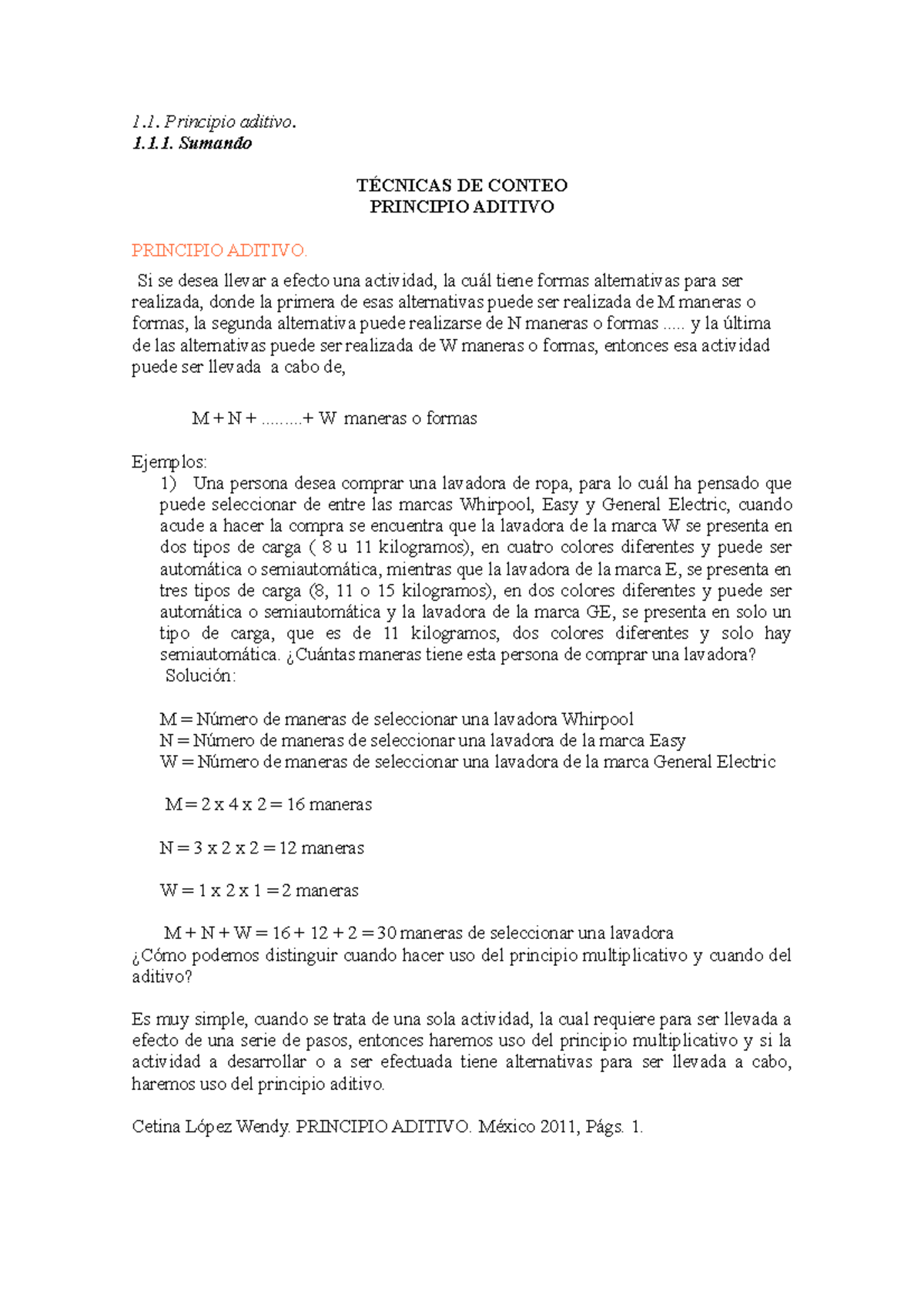 R69821 - Probabilidad Y Estadística - Principio aditivo. 1.1. Sumando ...