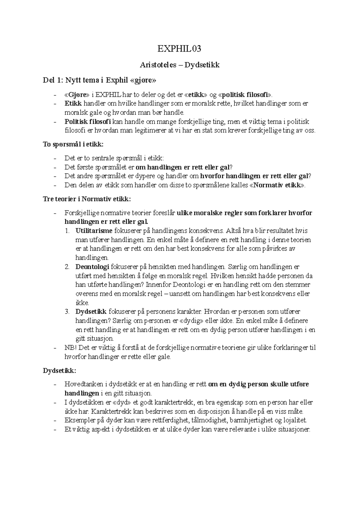 Exphil 03 Aristoteles Dydsetikk - EXPHIL03 - UiO - Studocu