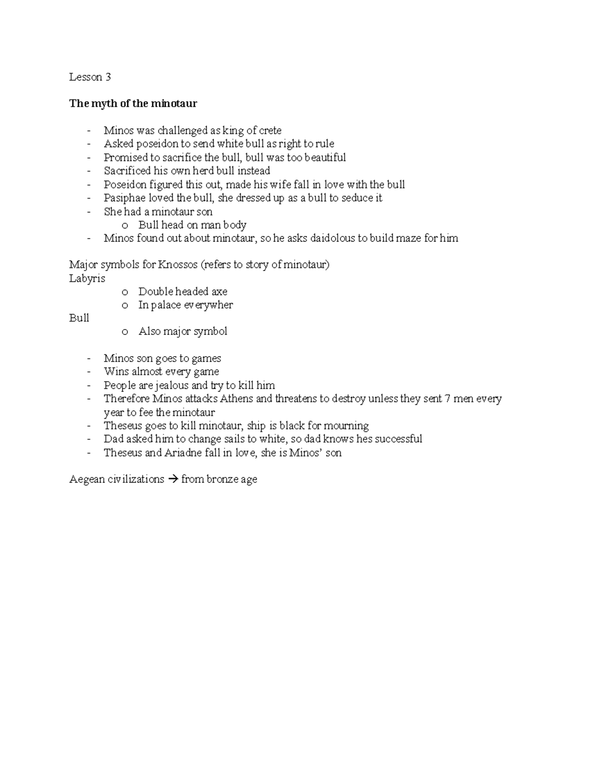 CLCV - Lesson 3 - Lesson 3 The myth of the minotaur - Minos was ...