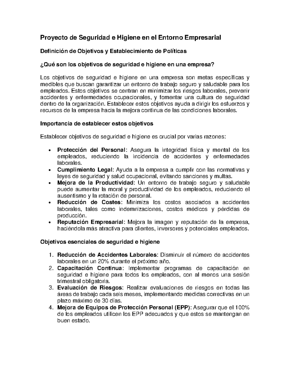 Tarera de seguridad e higiene - Proyecto de Seguridad e Higiene en el ...