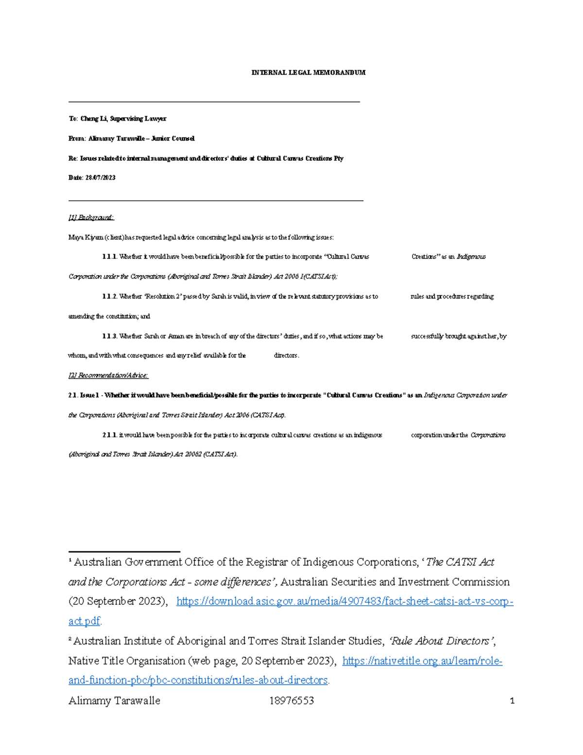 LLB TA 18976553, LAWS3045 Law of Associations Written Assessment ...