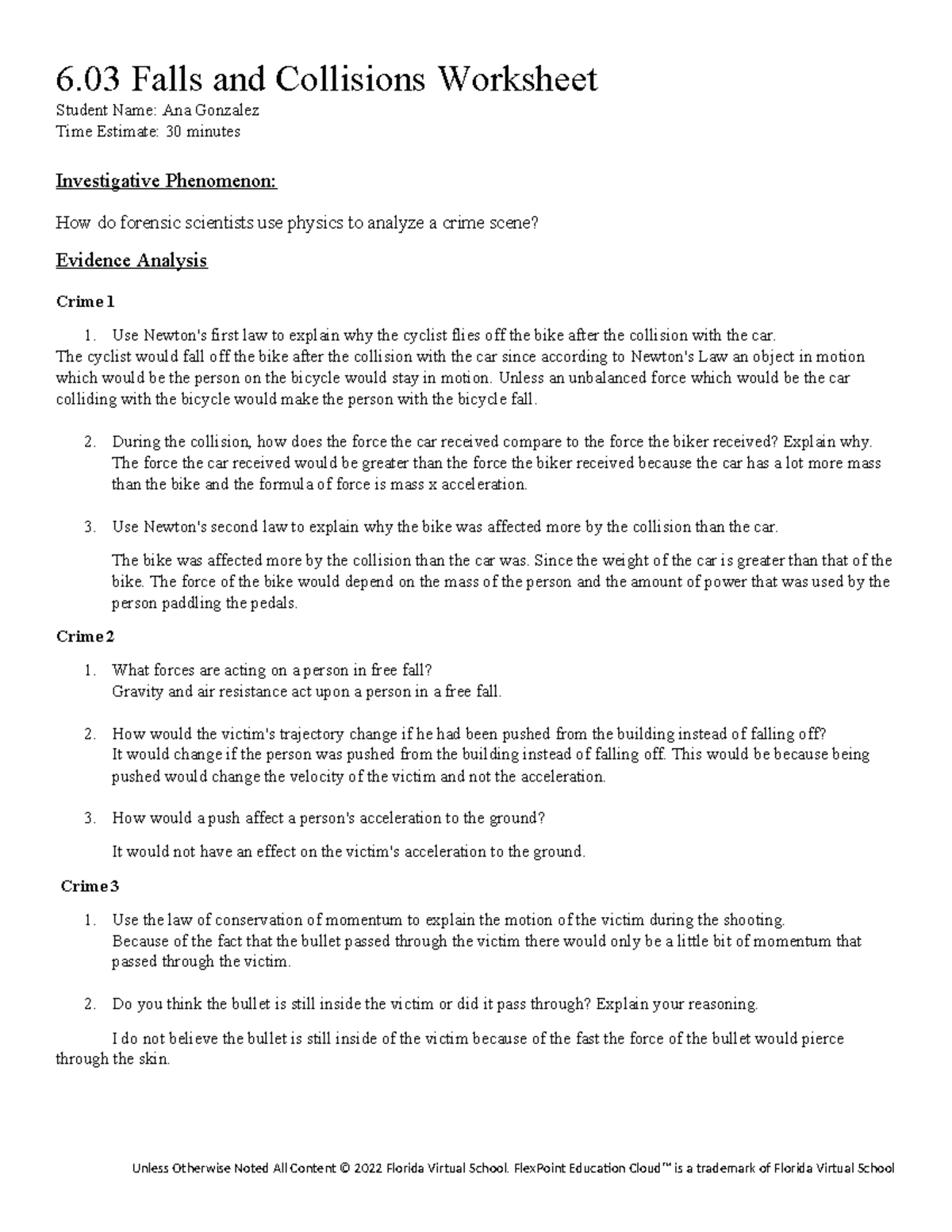 Copy of 6 - assignment - 6 Falls and Collisions Worksheet Student Name ...